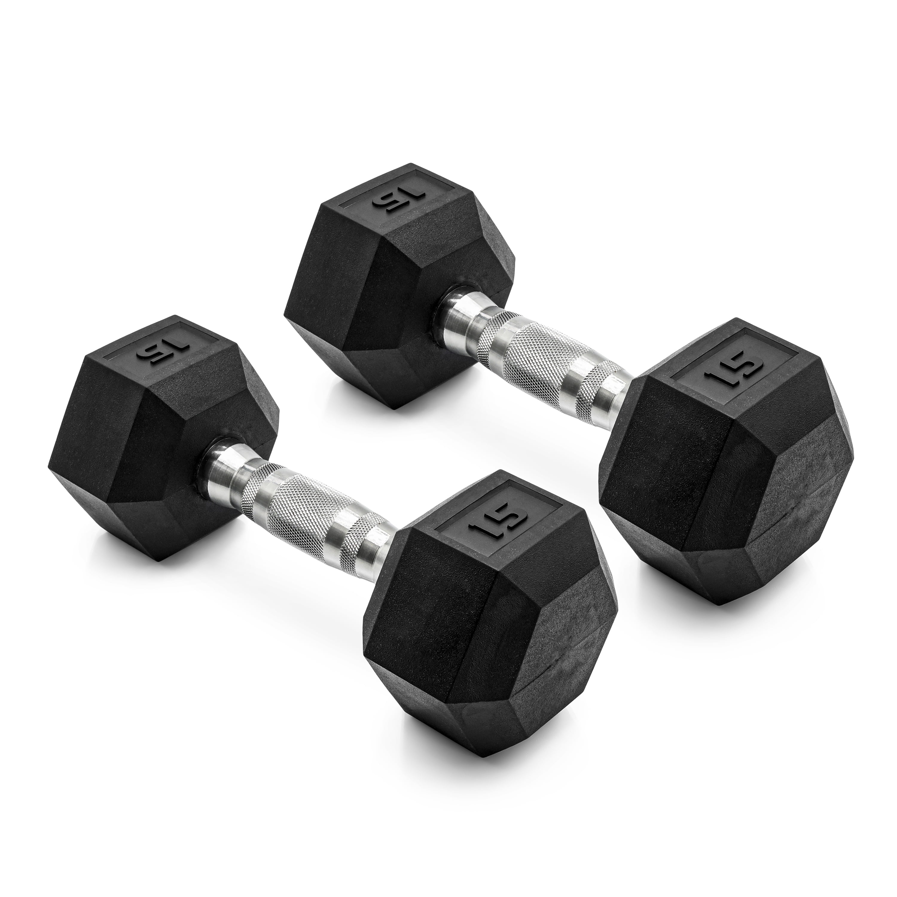 CAP Barbell, 15lb Coated Rubber Hex Dumbbell, Pair (No-Roll Design ...
