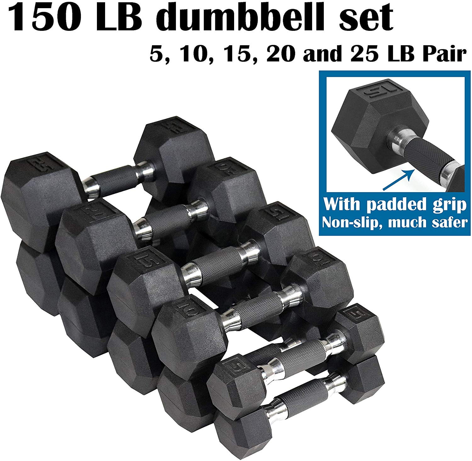 CAP Barbell SDPU Urethane Hex Dumbbell Set with Inlaid Ergonomic ...