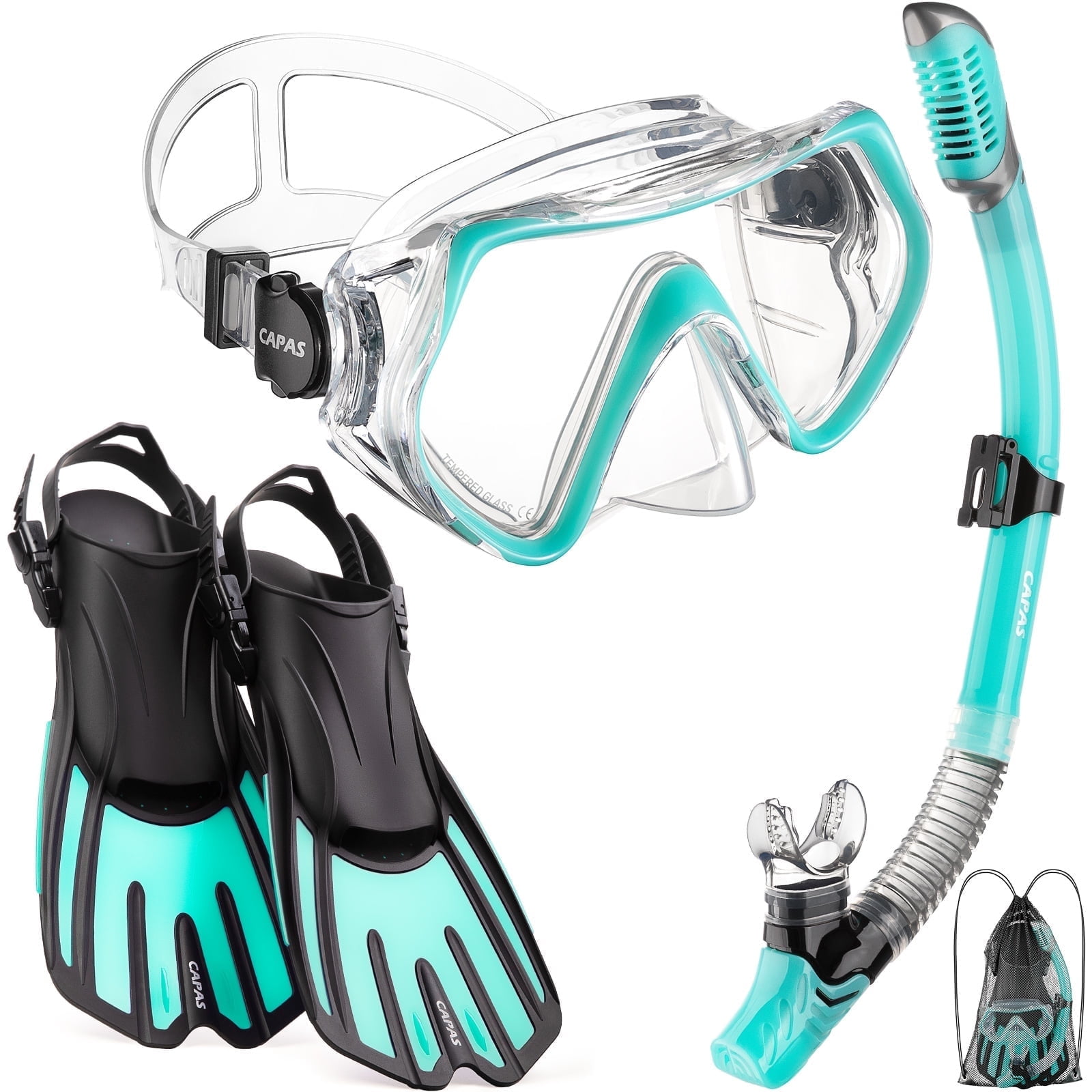CAPAS Snorkel Mask Fins Set, Travel Size Snorkeling Gear for Adults ...