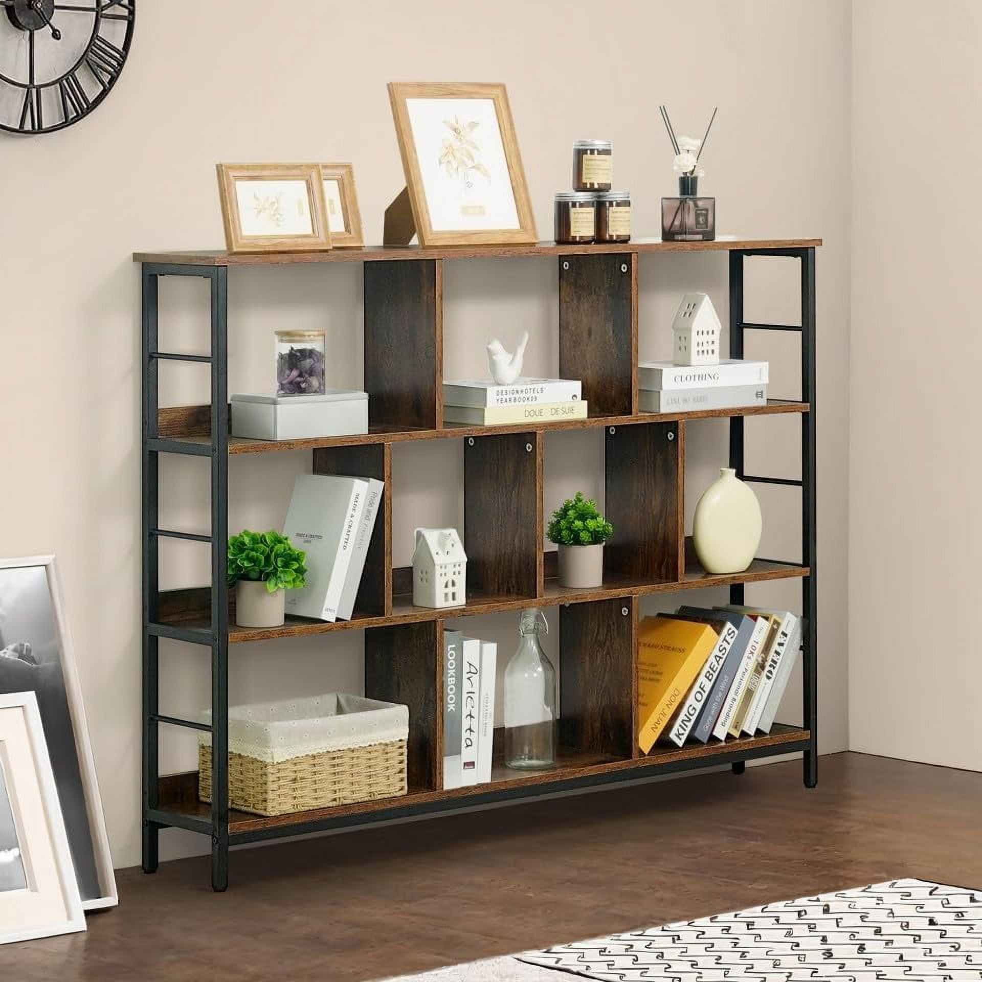 CAPHAUS 10 Cube Storage Organizer, 55” Wide 3 Tier Rustic Oak ...