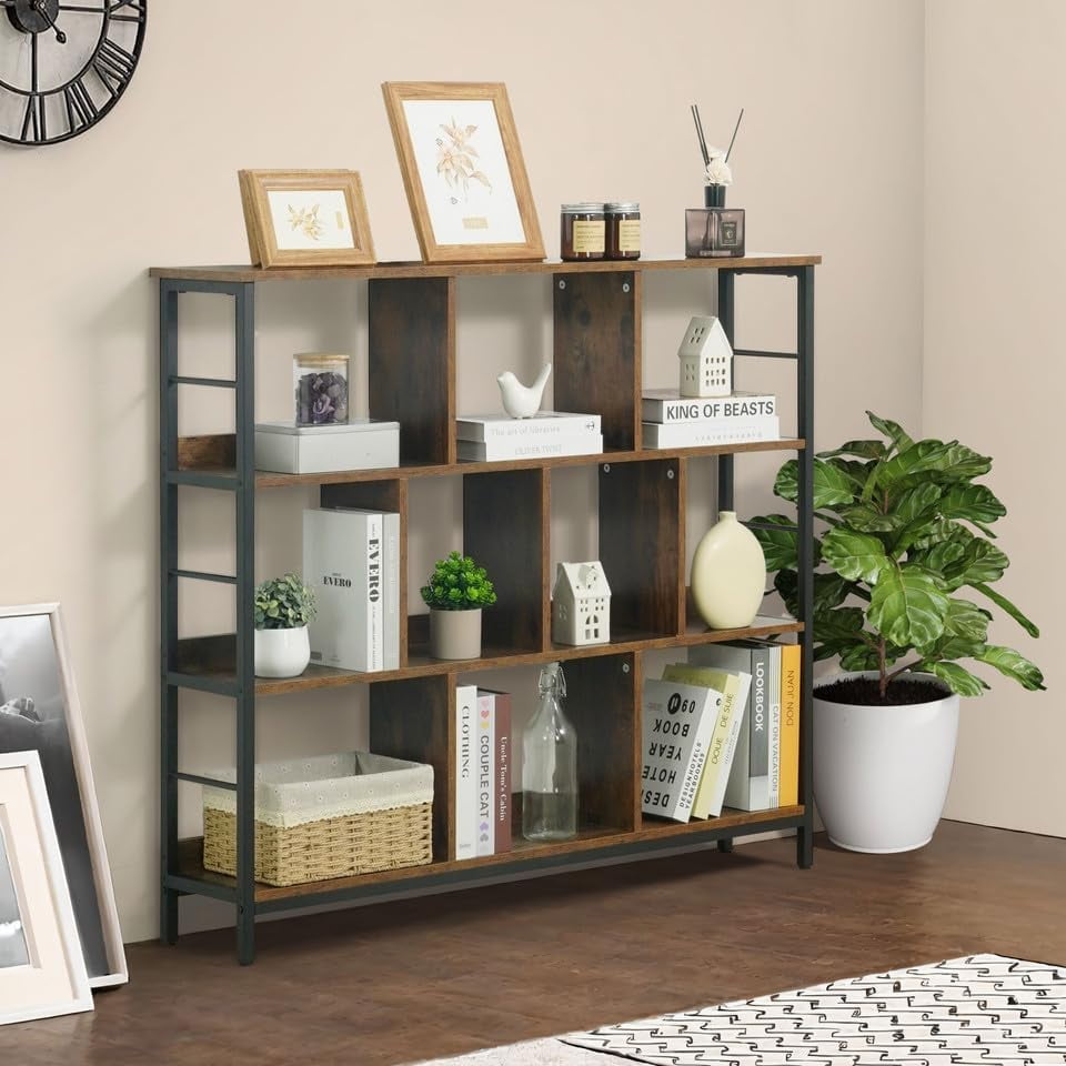 CAPHAUS 3 Tier 10 Cube Bookshelf, Office Shelf, Horizontal Bookcase ...