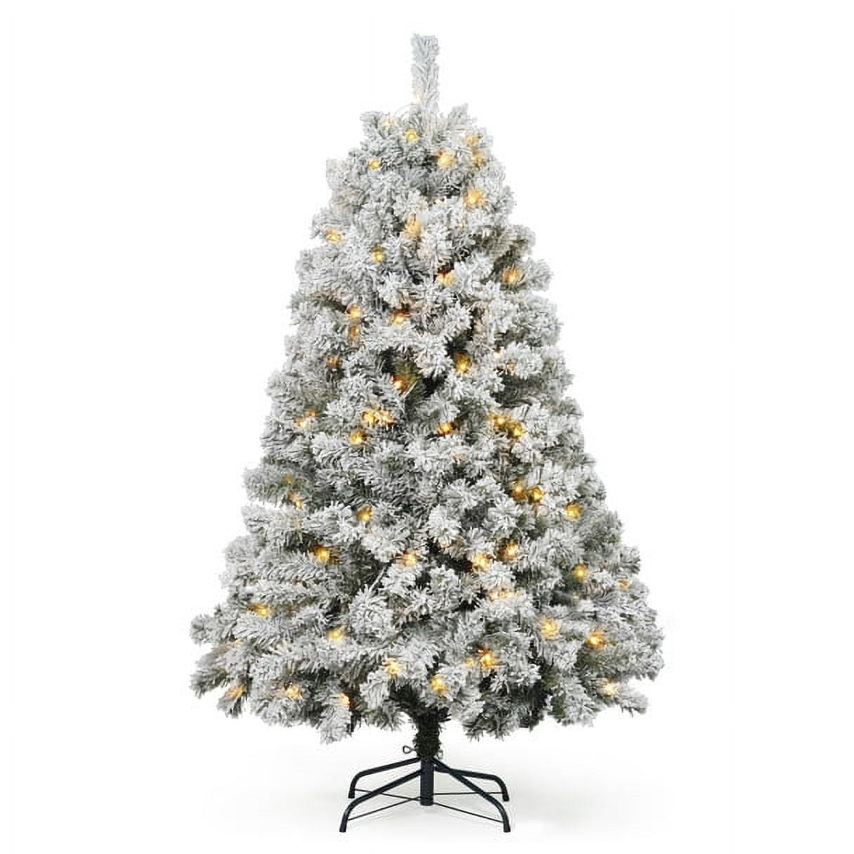 CAPHAUS 4.5 Feet Full Artificial Pre-Lit Snow Flocked Christmas Tree w ...