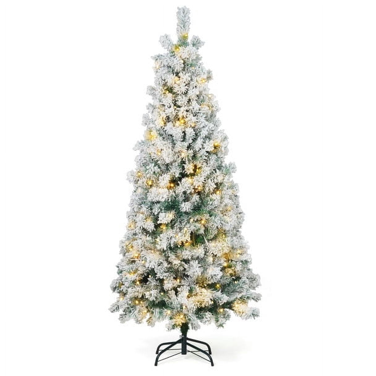 CAPHAUS 4.5 Feet Pre-lit Artificial Snow Flocked Christmas Pencil Tree ...