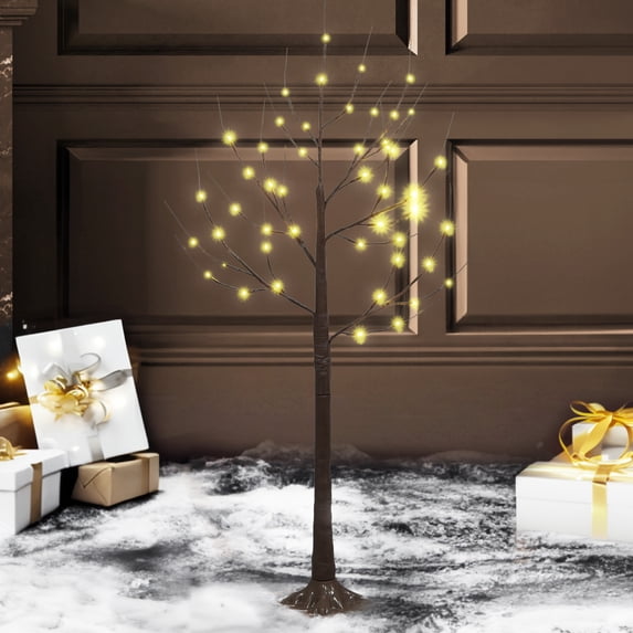 CAPHAUS 4 Feet, 48 inch Full Brown Twinkling Birch Tree w/ 48 LED ...