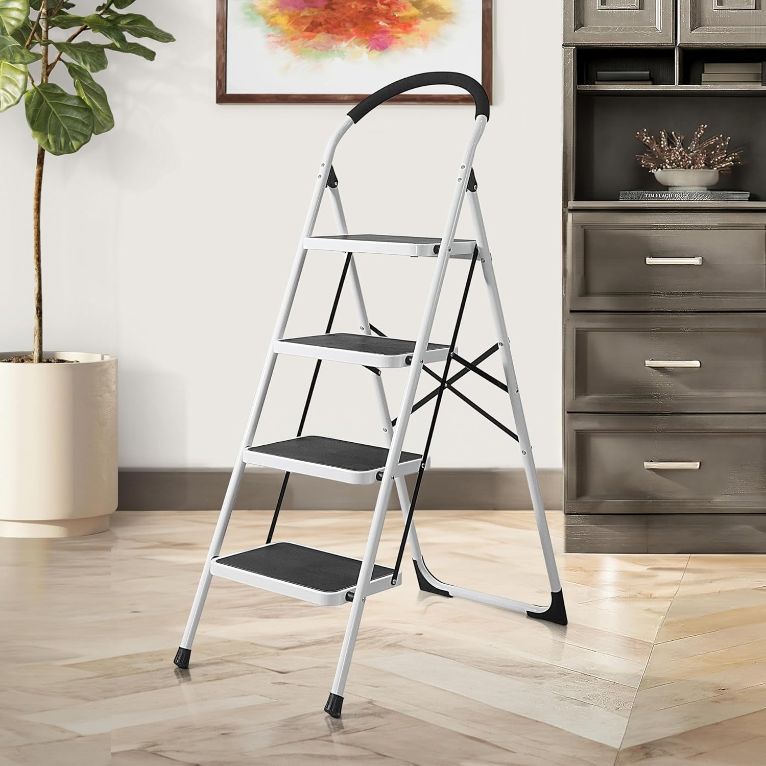 CAPHAUS 4-Step Ladder, Portable Folding Step Stool with Extra Wide Anti ...
