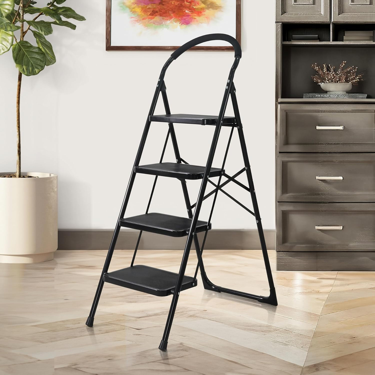 CAPHAUS 4-Step Ladder, Portable Folding Step Stool with Extra Wide Anti ...