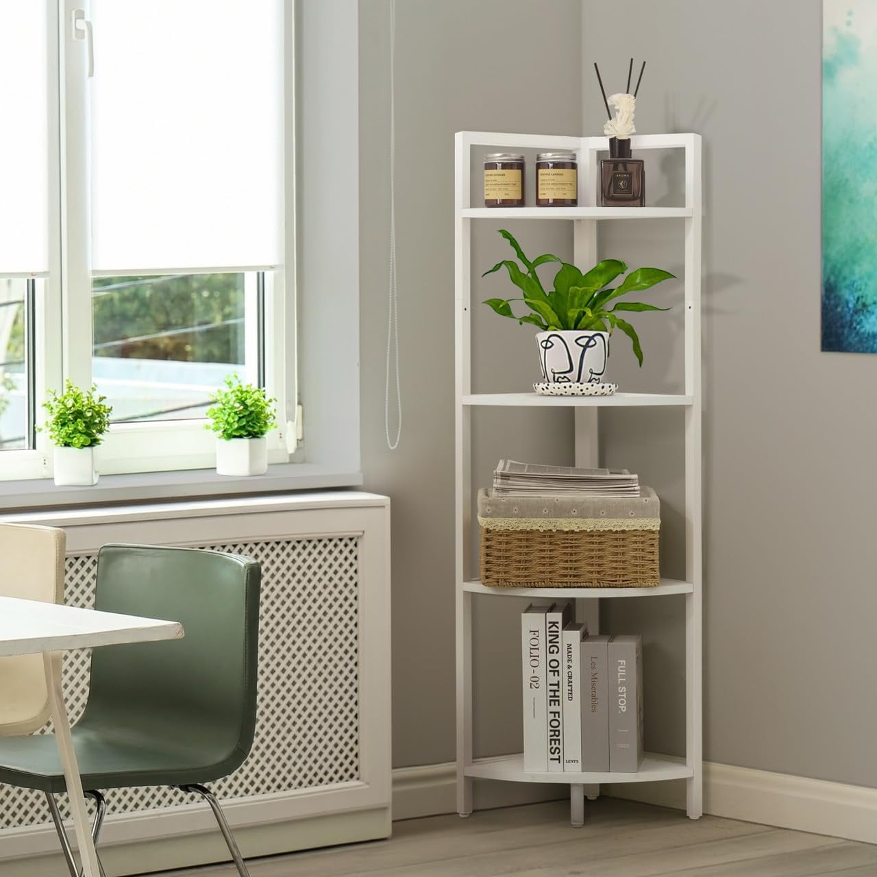 CAPHAUS 4 Tier Corner Shelf, 46.5-Inch Tall Corner Bookshelf, Metal ...