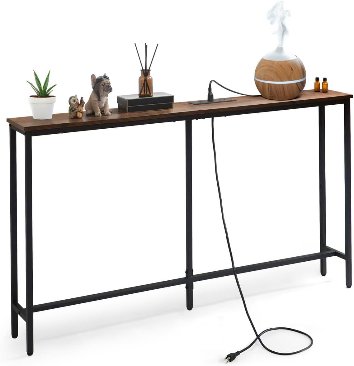 CAPHAUS 47” Narrow Long Console Table w/ 2 Outlets, USB & Type-C Ports ...