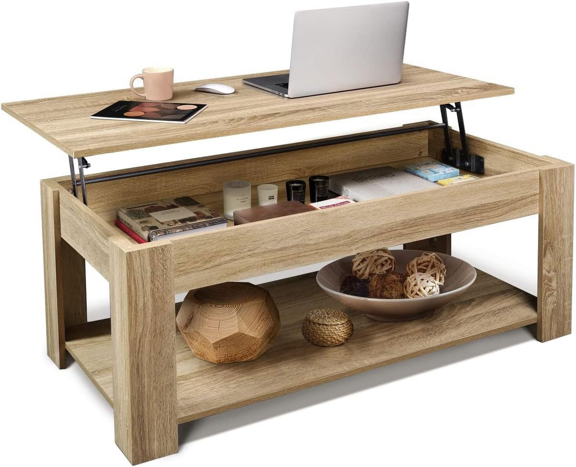 CAPHAUS 47' Natural Oak Lift Top Coffee Table with Storage, 110 lbs ...