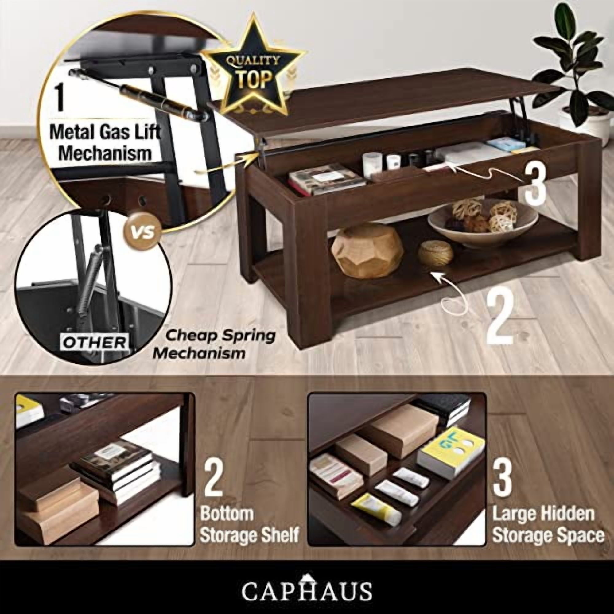 CAPHAUS 47' Natural Oak Lift Top Coffee Table with Storage, 110 lbs ...