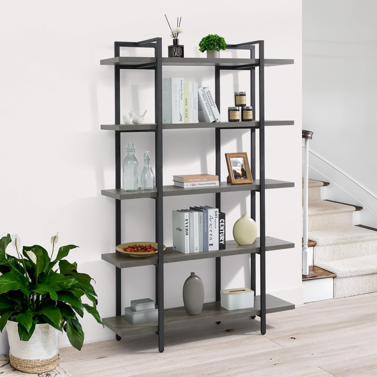 CAPHAUS 5-Tier Book Shelf, 71" H Vintage Industrial Bookcase with Open ...