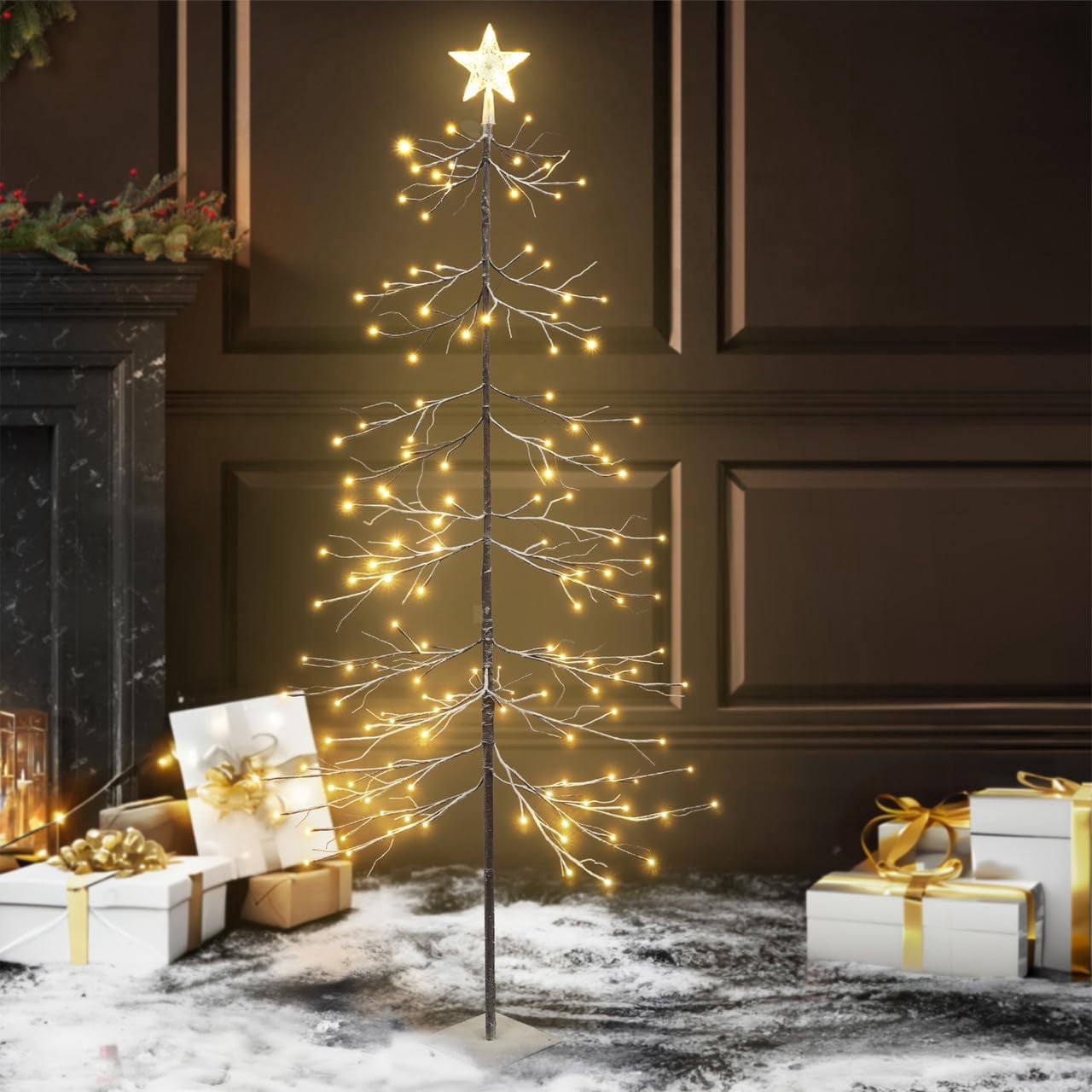 CAPHAUS 6 Feet, 72 inch Full Artificial Lighted Flocked Christmas Tree ...