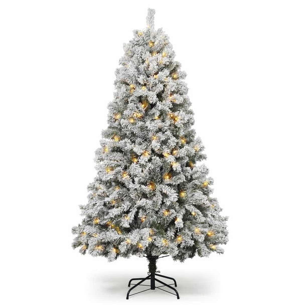 CAPHAUS 6 Feet Full Artificial Pre-Lit Snow Flocked Christmas Tree w ...