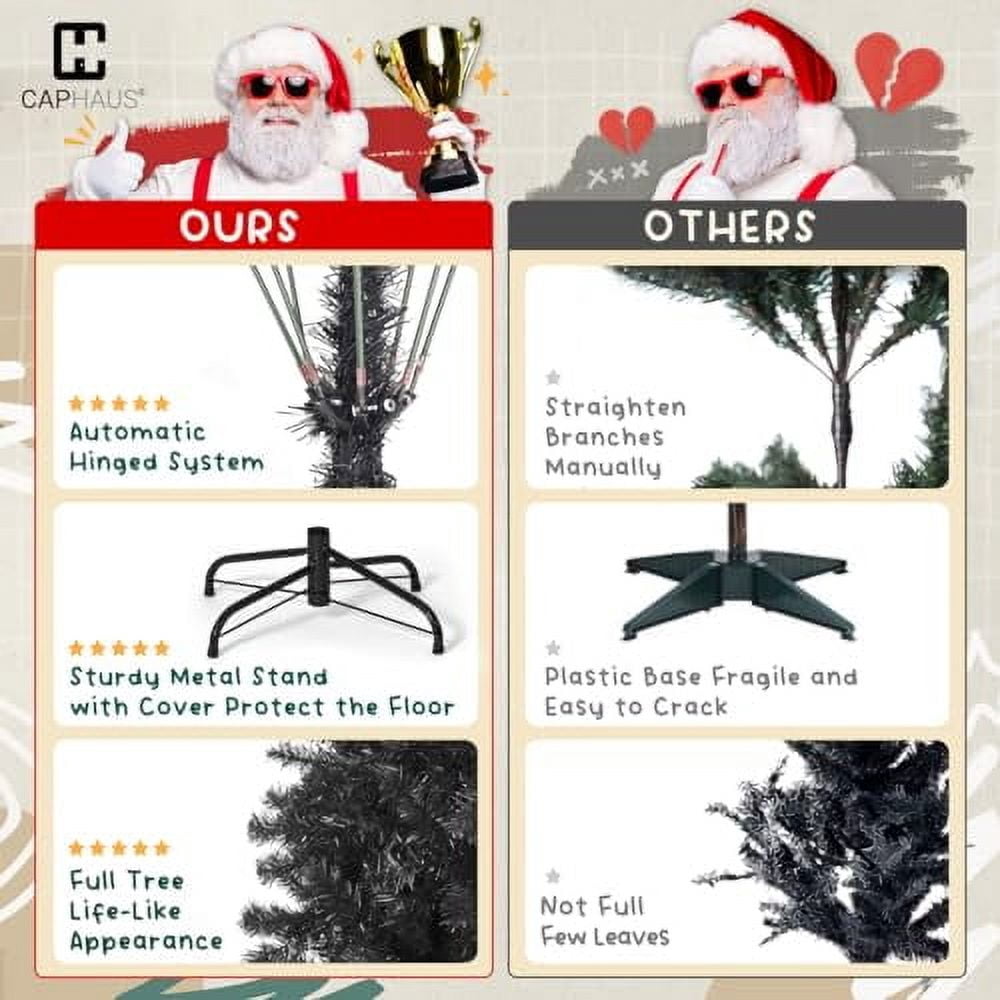 CAPHAUS 6 Feet Premium Full Artificial Black Christmas Tree w/ 1000 ...
