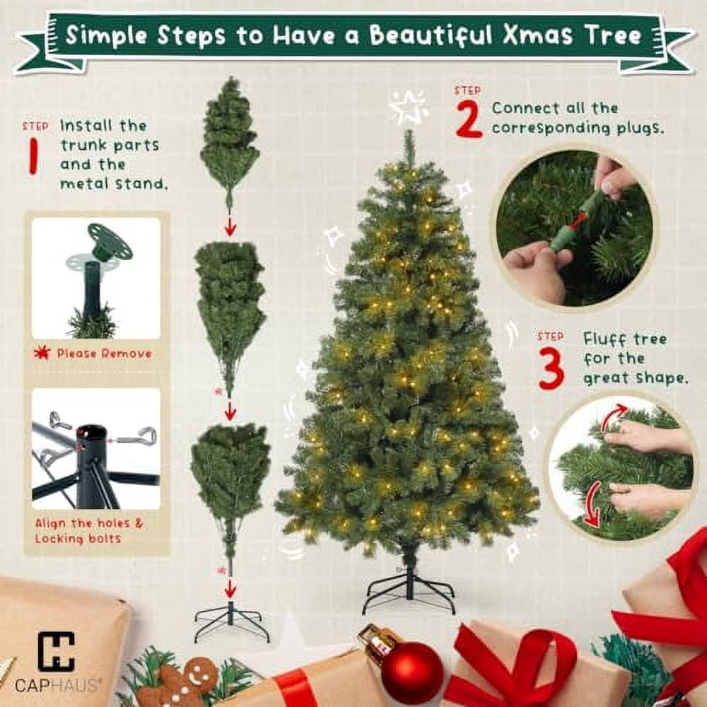 CAPHAUS 6 Feet Premium Pre-lit Artificial Christmas Tree w/ 250 LED ...