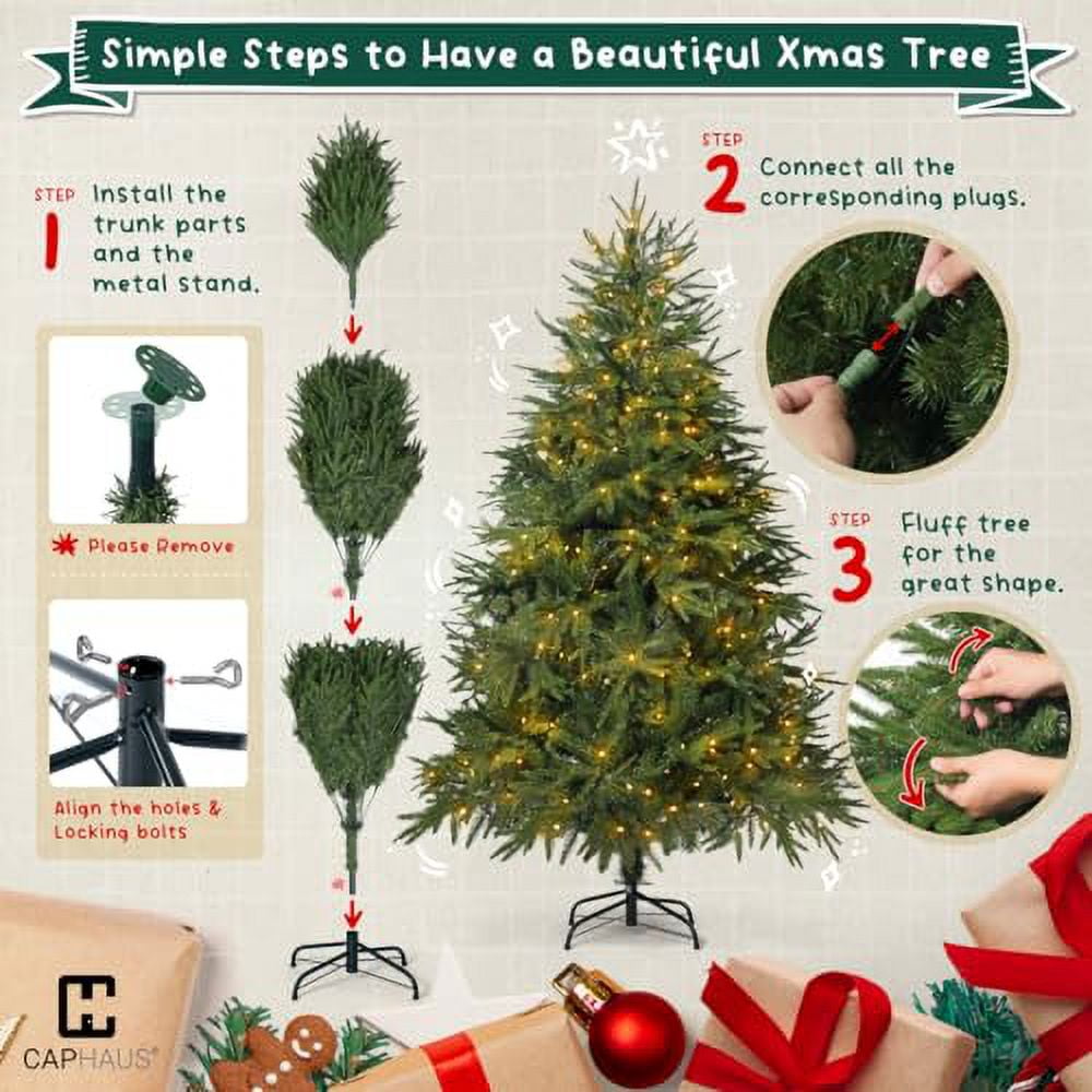 CAPHAUS 6 Feet Premium Pre-lit Christmas Tree w/Mixed PVC & PE 1889 Pre ...