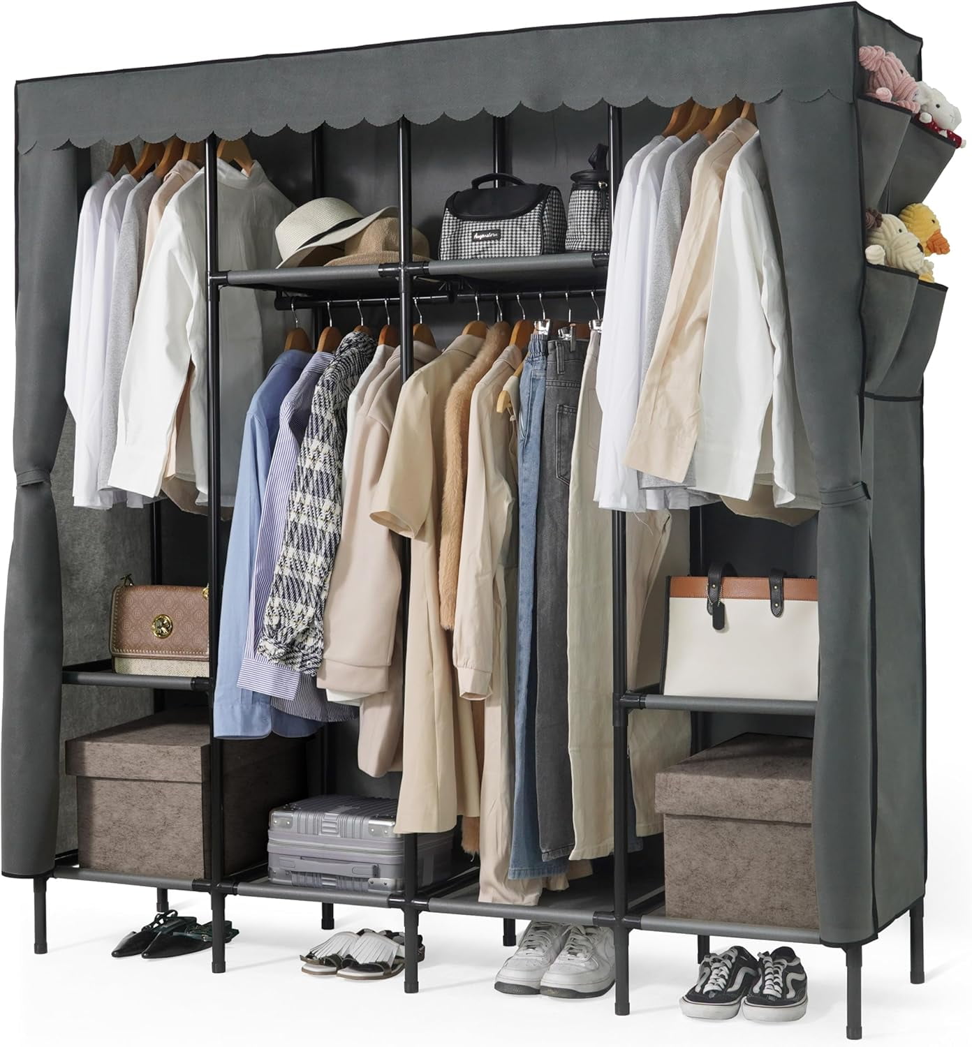CAPHAUS 67-Inch Clothing Rack with Cover, Portable Closet Wardrobe ...