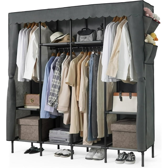 CAPHAUS 67-Inch Clothing Rack with Cover, Portable Closet Wardrobe ...