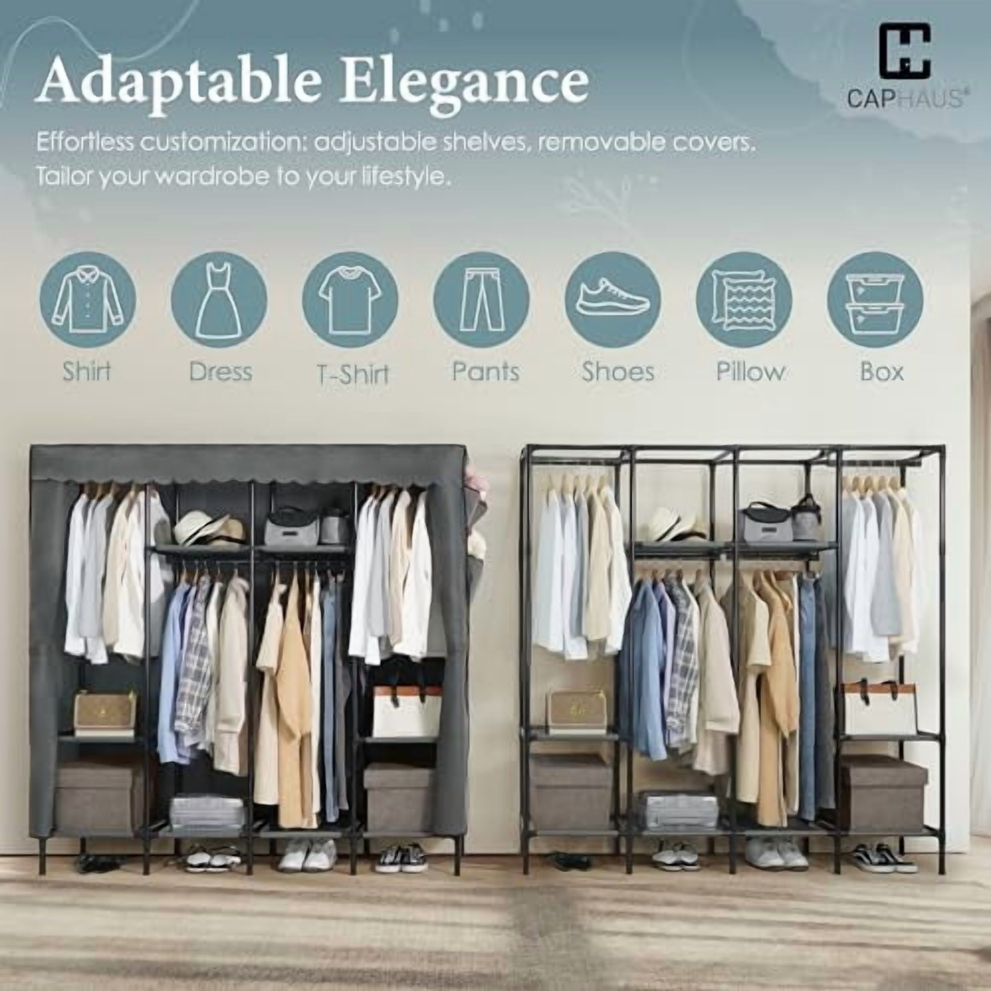 CAPHAUS 67-Inch Heavy-Duty Clothing Rack with Cover, 25MM Steel Tube ...