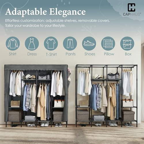 CAPHAUS 67-Inch Heavy-Duty Clothing Rack with Cover, 25MM Steel Tube ...