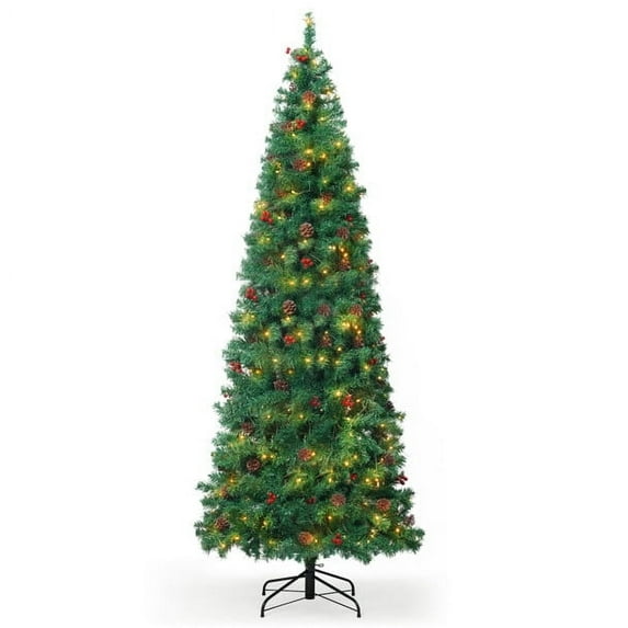 CAPHAUS 7.5 Feet Artificial Pre-lit Pencil Christmas Tree w/ Pinecones ...