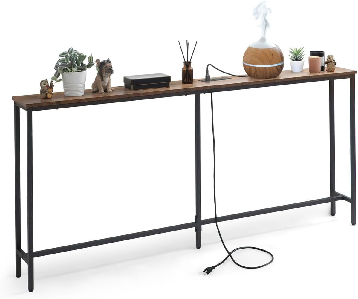 CAPHAUS 71” Narrow Long Console Table w/ 2 Outlets, USB & Type-C Ports ...