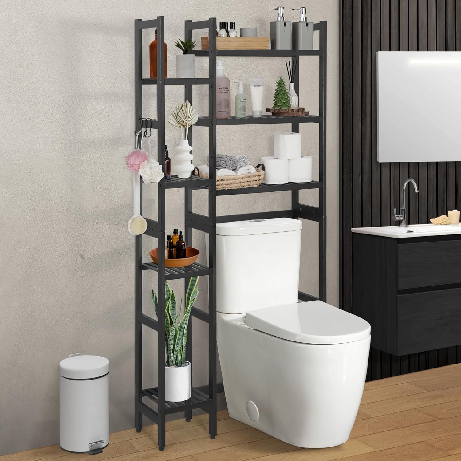 CAPHAUS Bamboo Over The Toilet Storage, Behind Toilet Bathroom Shelf ...