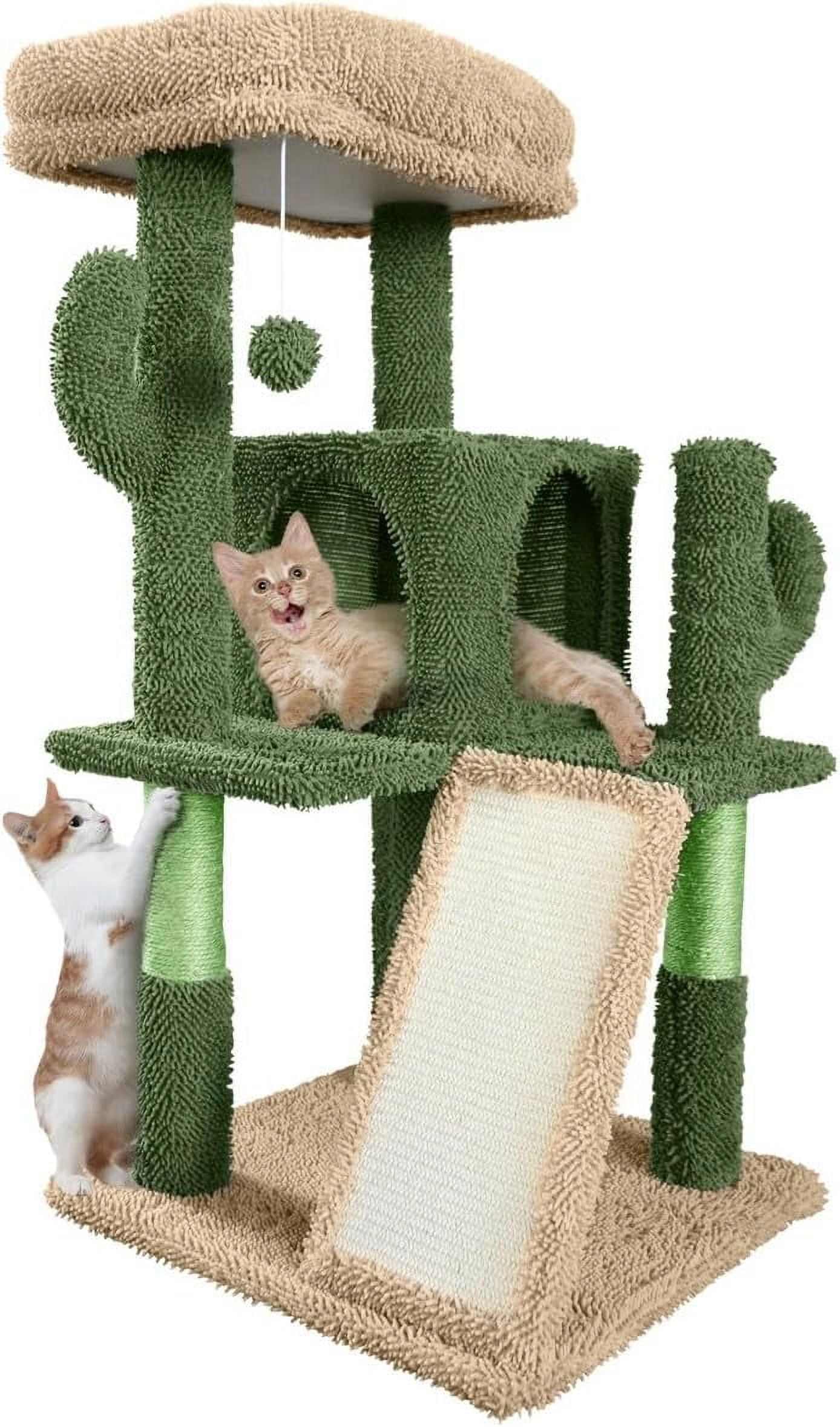 CAPHAUS Cactus Cat Tower for Indoor Cats, Cute 37-Inch Small Cactus Cat ...