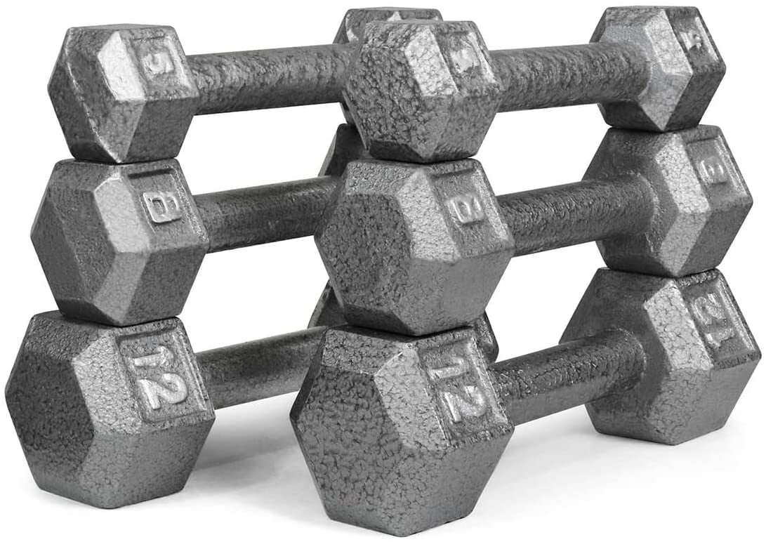 CAPHAUS Cast Iron Solid Hexagon Grey Dumbbell Combo, Strength Training ...