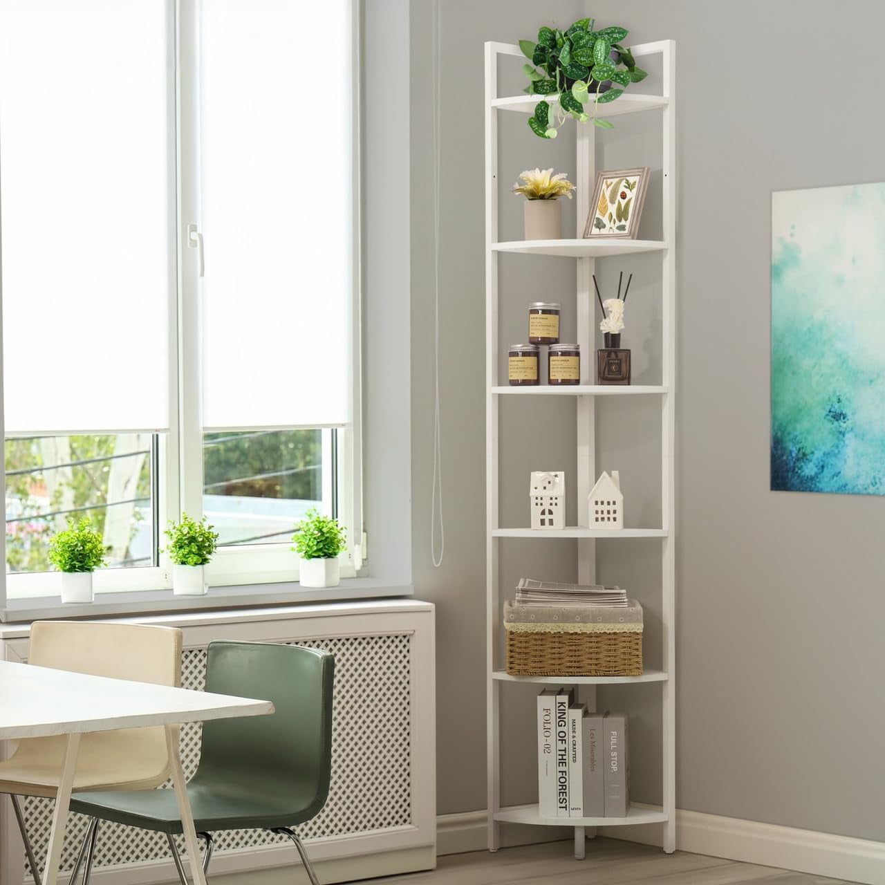 CAPHAUS Corner Bookshelf, 6 Tier White Corner Bookshelf, 71.7-Inch Tall ...