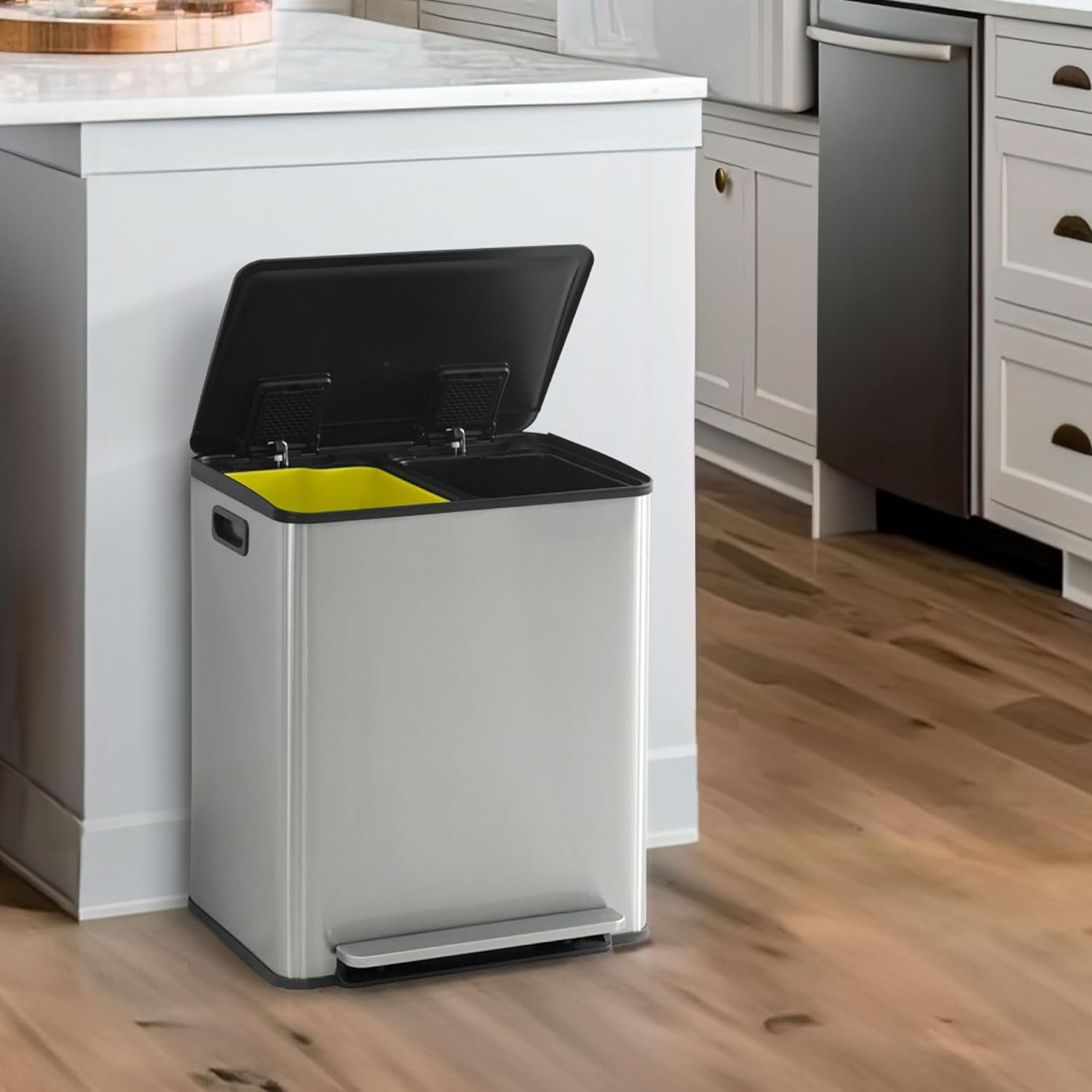 CAPHAUS Dual Trash Can with Lid, Trash and Recycling Bins Combo for ...