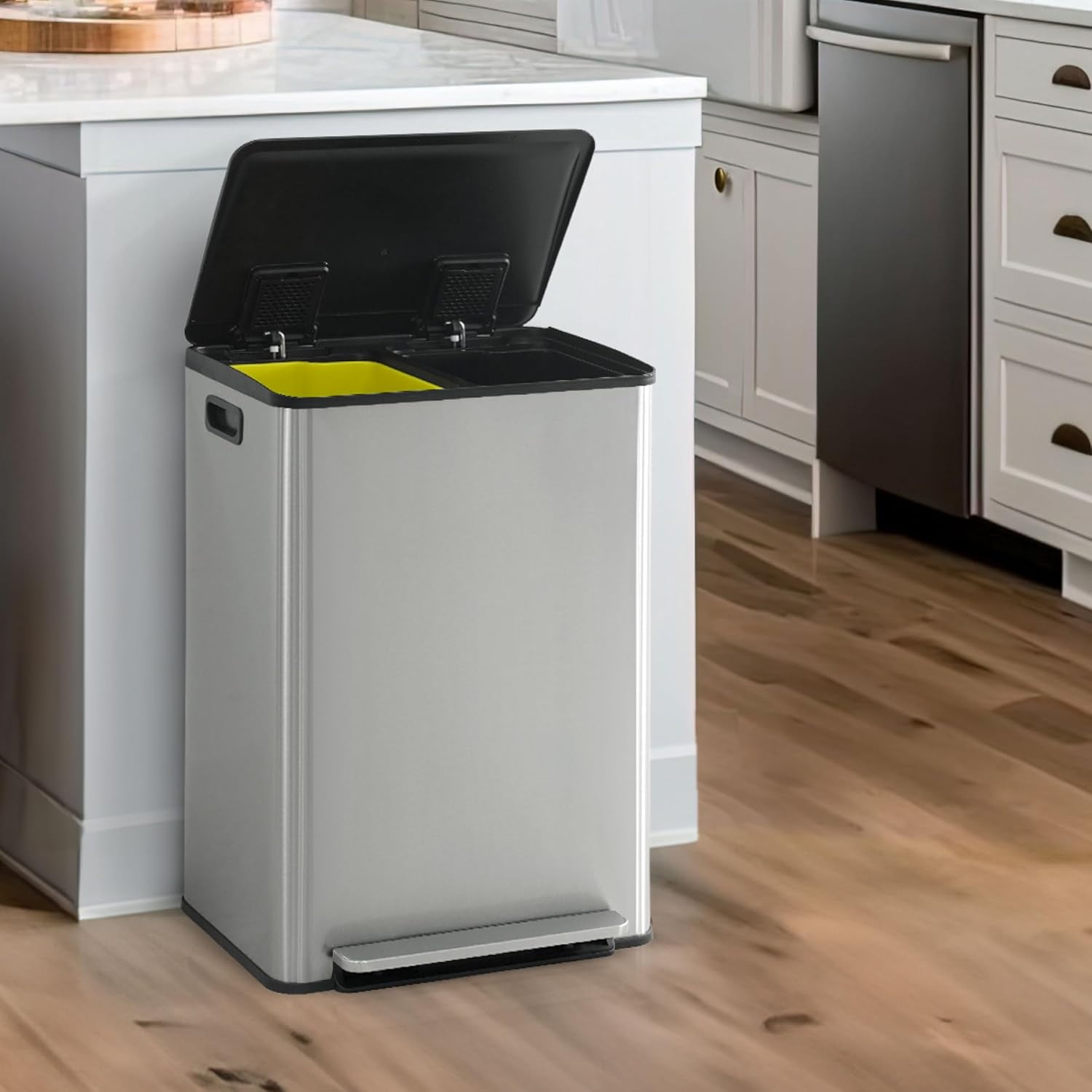 CAPHAUS Dual Trash Can with Lid, Trash and Recycling Bins Combo for ...