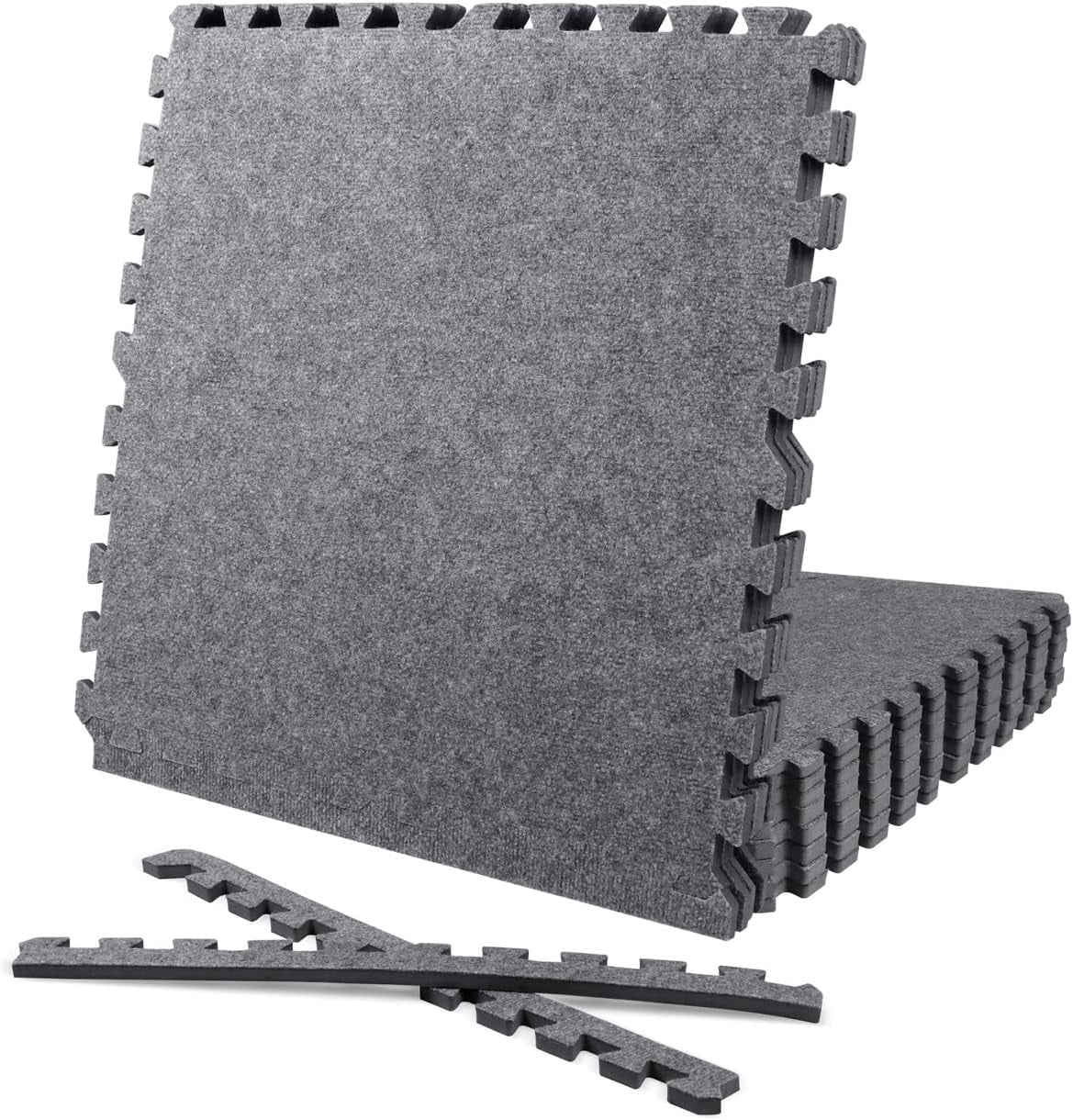 CAPHAUS EVA Foam Floor Tiles with Black Carpet Top, 24 Inch x 24 Inch ...