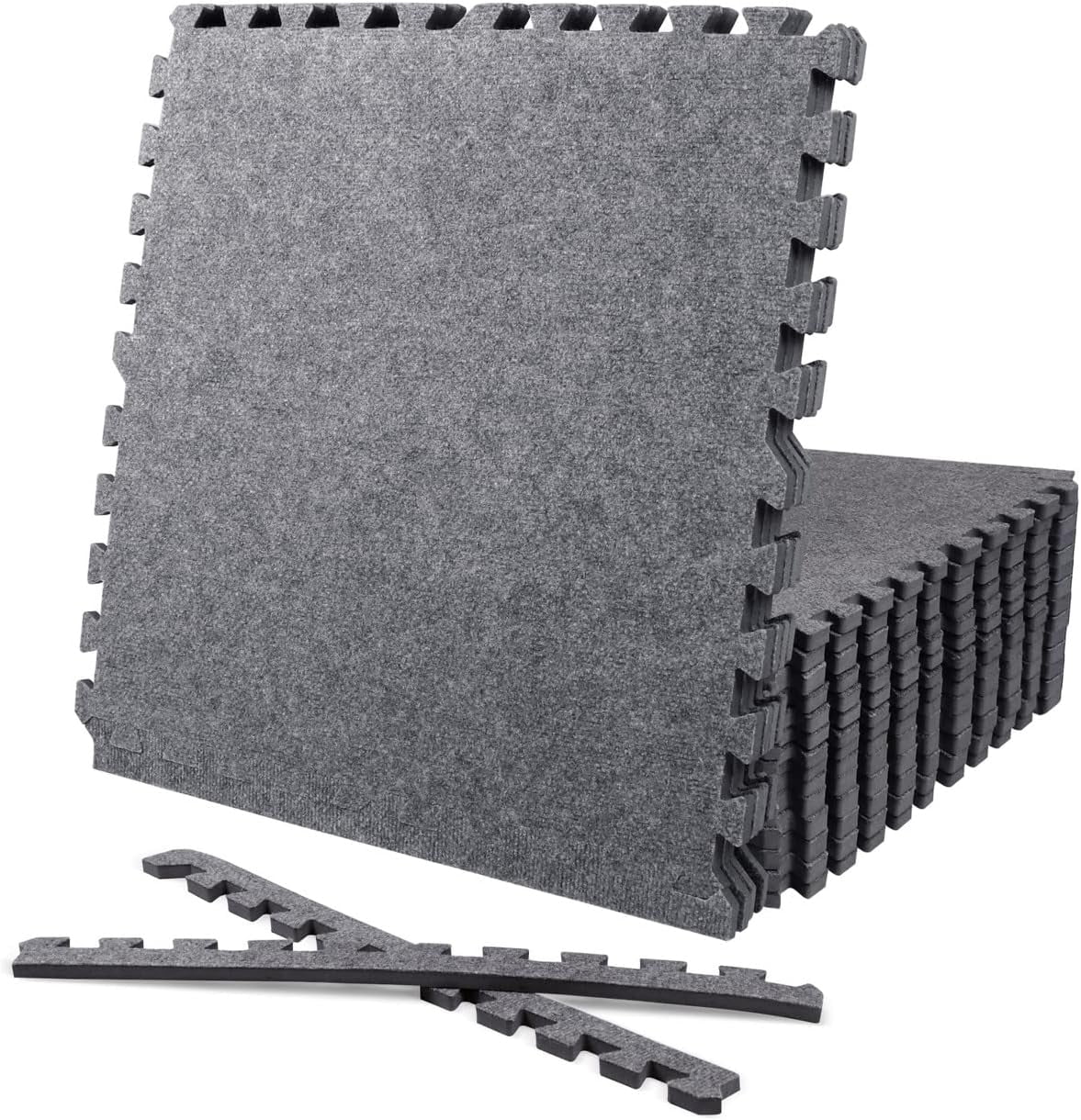 CAPHAUS EVA Foam Floor Tiles with Black Carpet Top, 24 Inch x 24 Inch ...