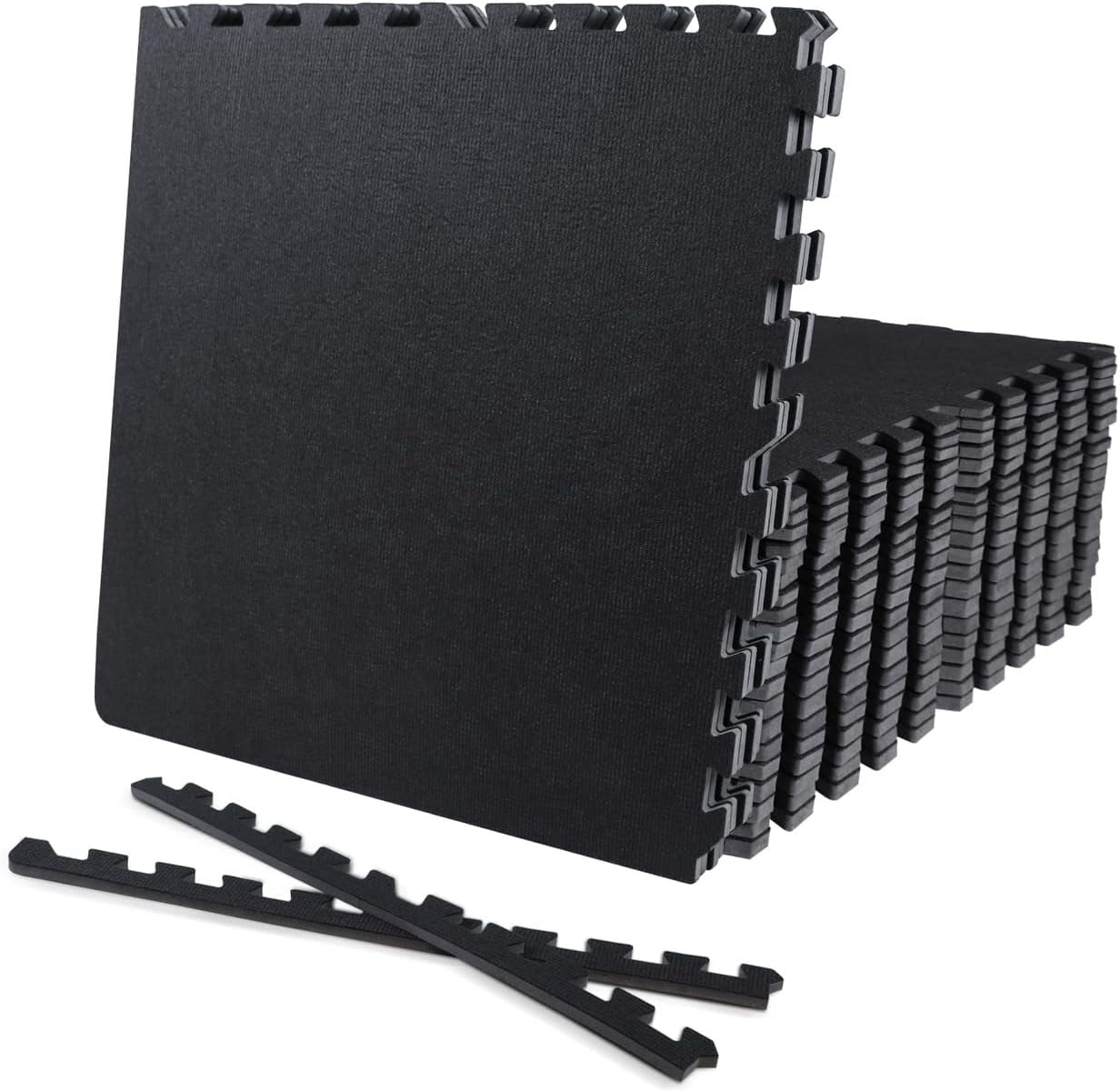 CAPHAUS EVA Foam Floor Tiles with Black Carpet Top, 24 Inch x 24 Inch ...