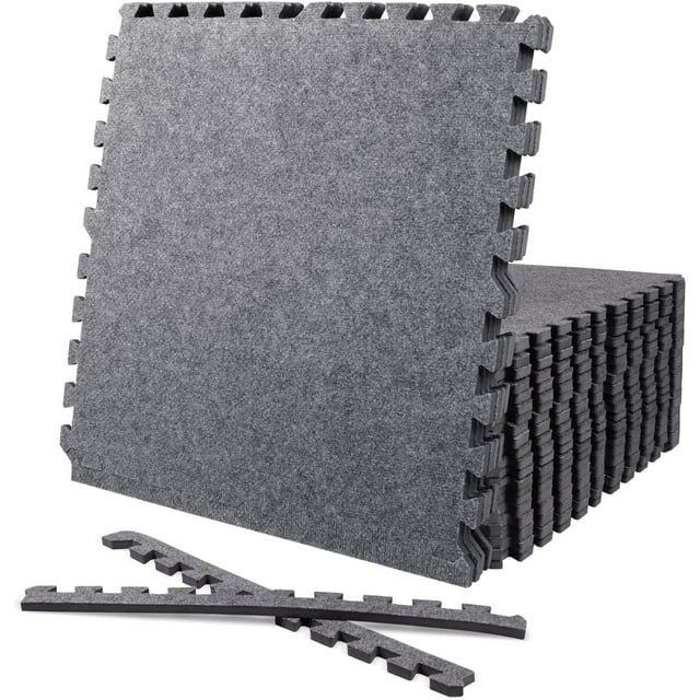 CAPHAUS EVA Foam Floor Tiles with Black Carpet Top, 24 Inch x 24 Inch ...