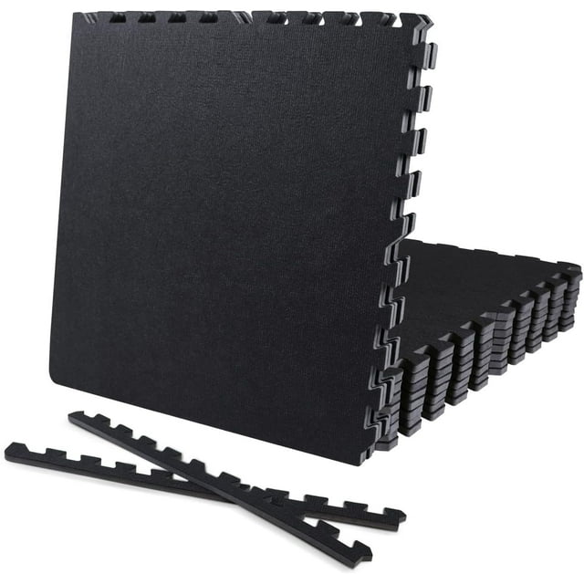 CAPHAUS EVA Foam Floor Tiles with Black Carpet Top, 24 Inch x 24 Inch ...