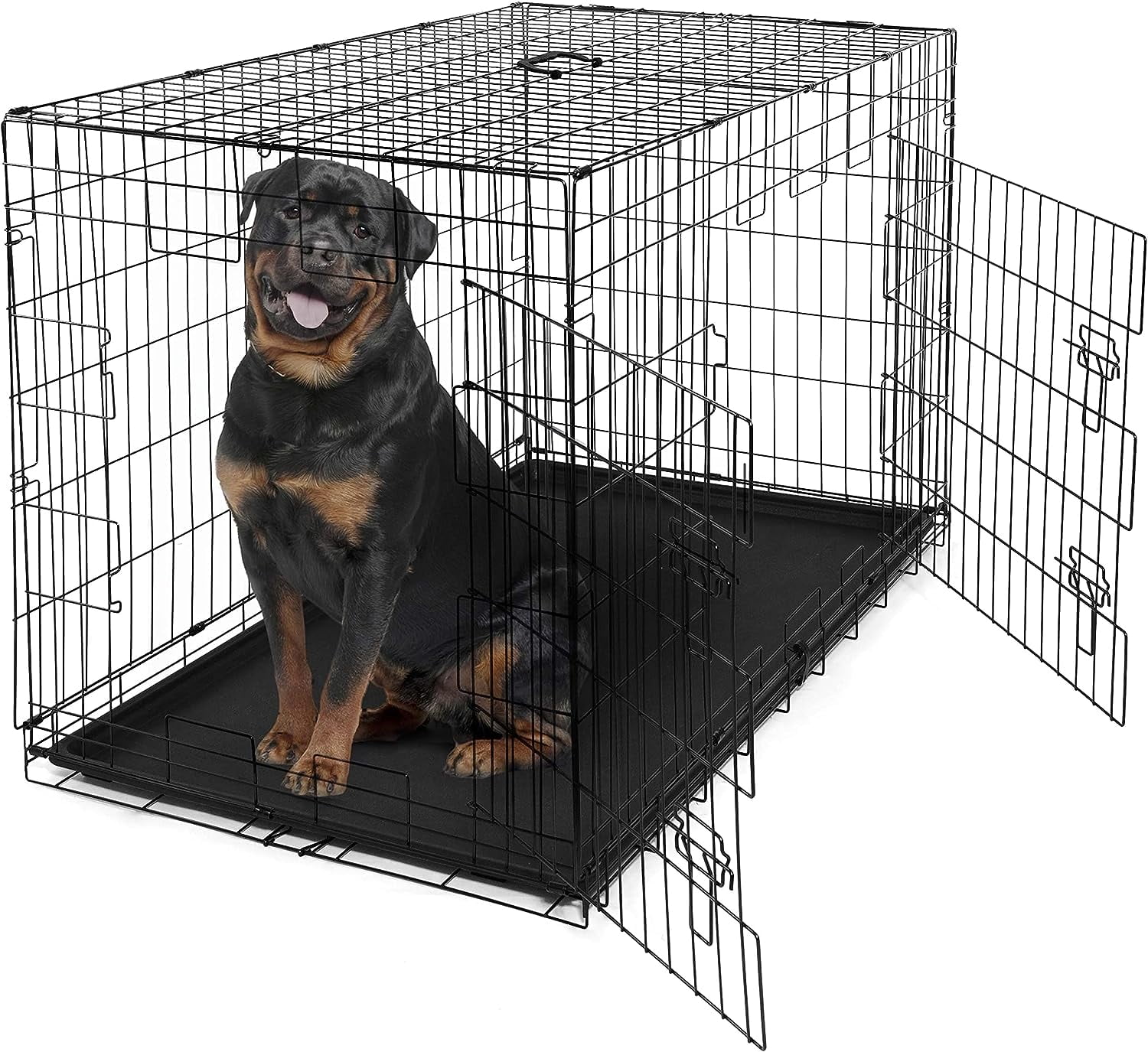CAPHAUS Foldable Dog Crate Wire Metal Kennel w/Leak-Proof Pan ...