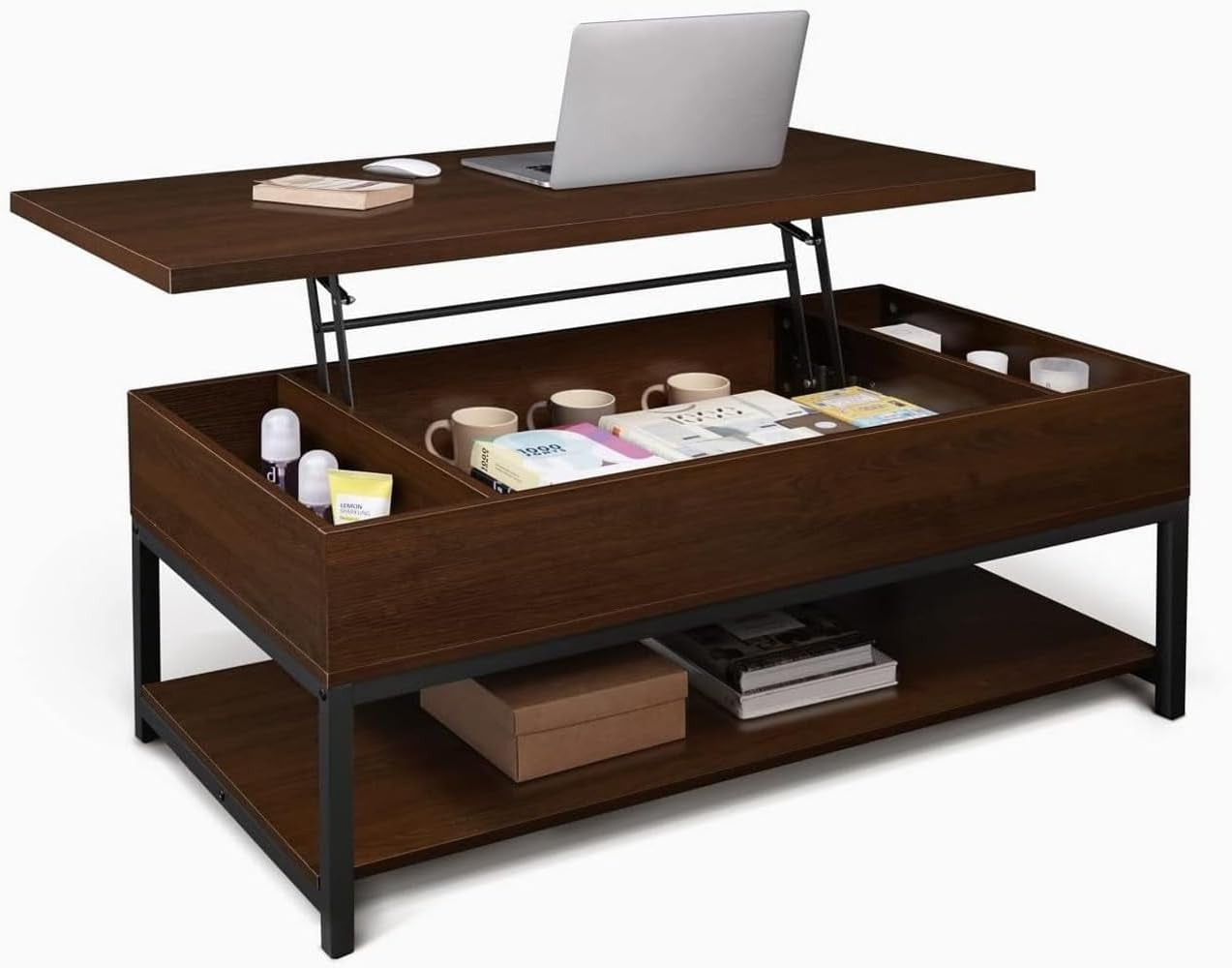 CAPHAUS Lift Top Coffee Table w/ Hidden Compartment & Sliding Drawer ...