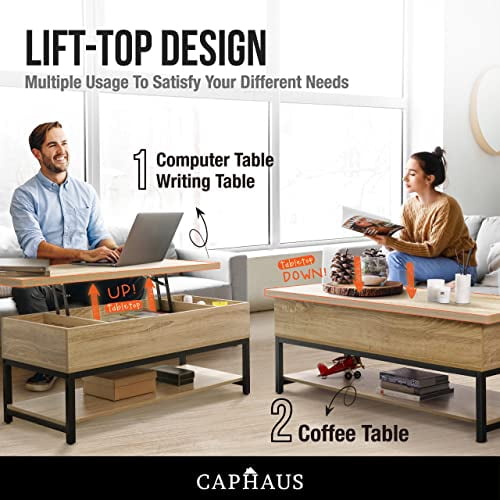 CAPHAUS Lift Top Coffee Table w/Storage, Coffee Table w/Open Shelf ...