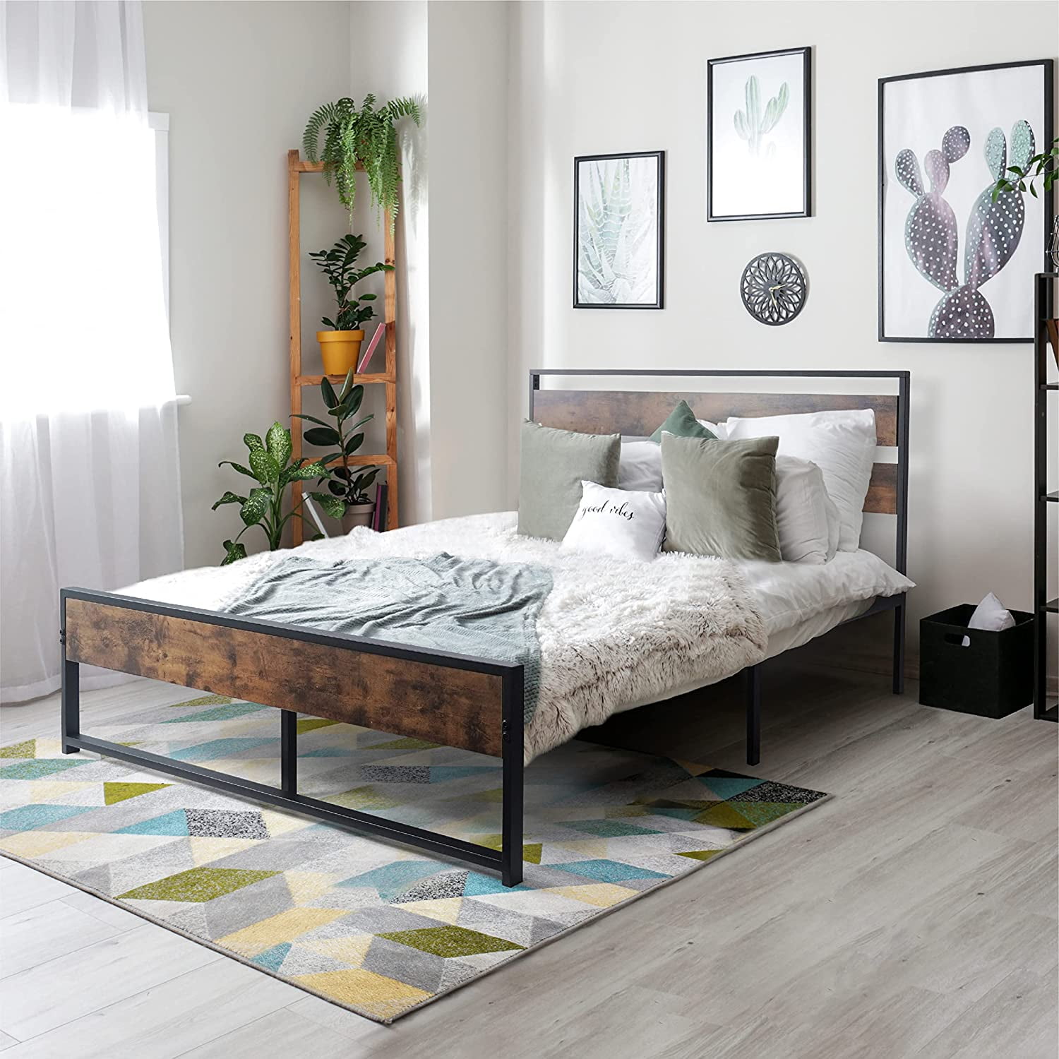 CAPHAUS Metal Bed Frame with Modern Wood Headboard and Footboard ...