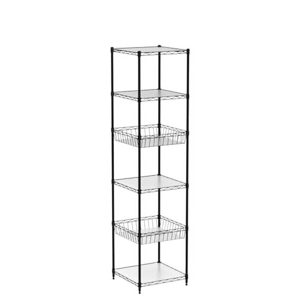 CAPHAUS NSF Adjustable 6 Tier Wire Shelving Unit w/Basket & Liner, Metal Storage Rack Corner ...
