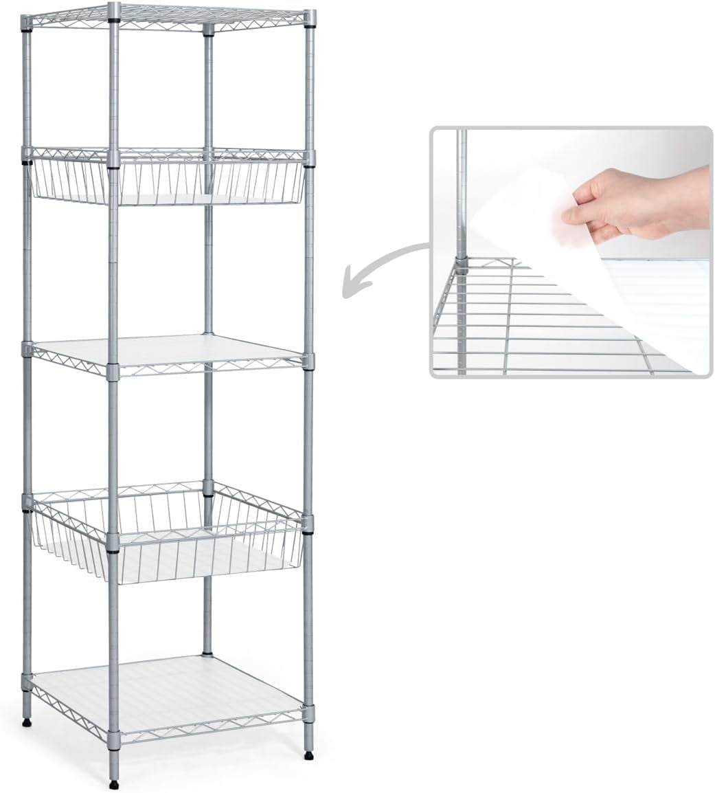 CAPHAUS NSF Adjustable 6 Tier Wire Shelving Unit w/Basket & Liner, Metal Storage Rack Corner ...