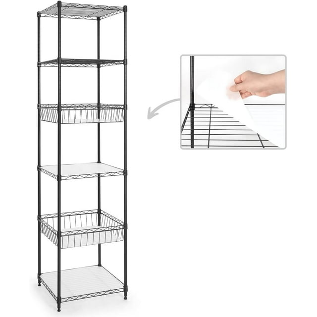 CAPHAUS NSF Adjustable Height 6 Tier Wire Shelving Unit w/ Basket & Liner, Storage Rack Corner ...
