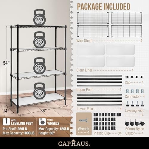 CAPHAUS NSF Adjustable Shelves Metal Wire Shelving Unit w/Liners, Kitchen Storage Shelving ...