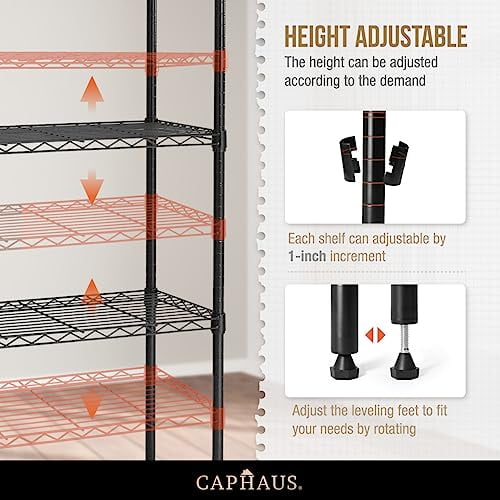 CAPHAUS NSF Adjustable Shelves Metal Wire Shelving Unit w/Liners, Kitchen Storage Shelving ...