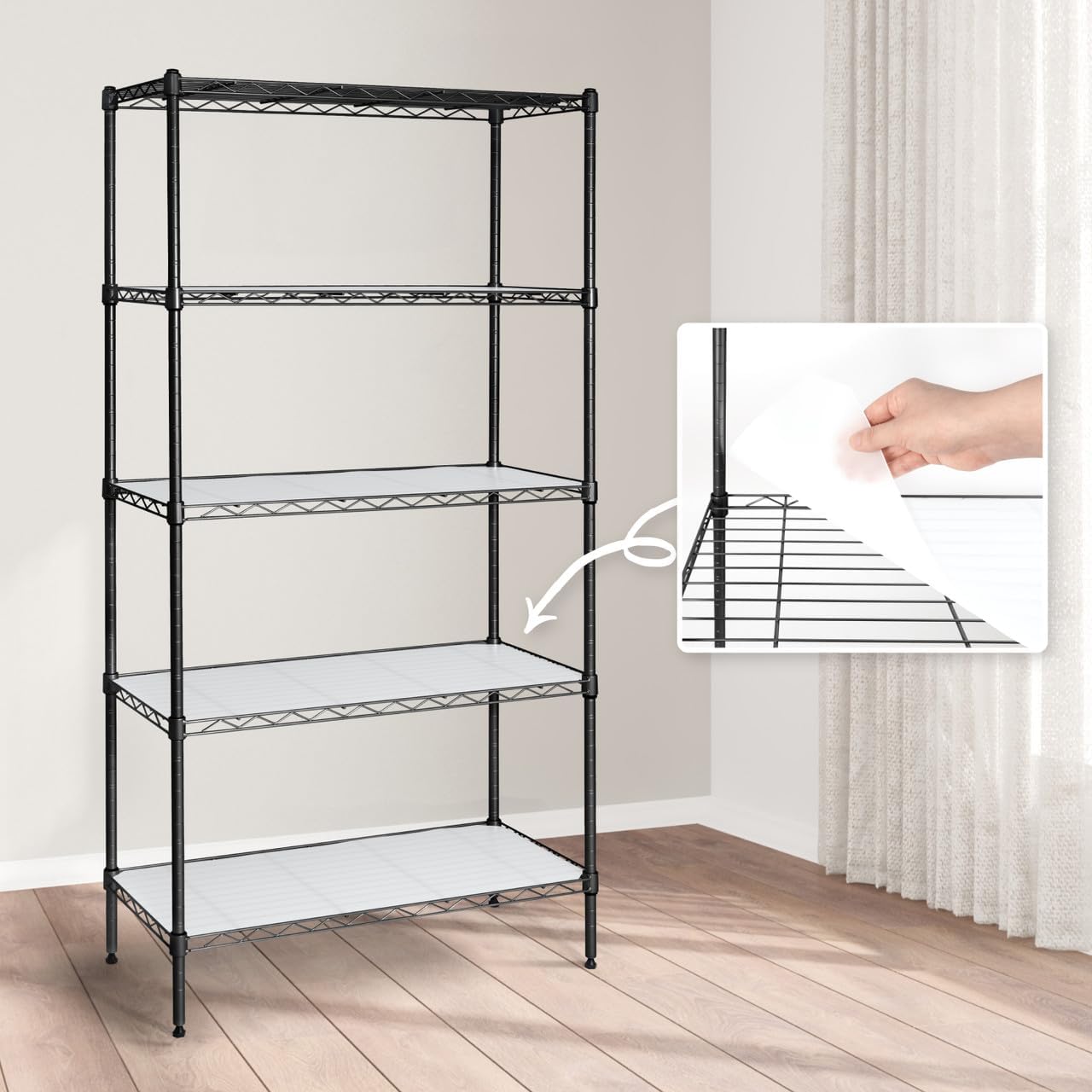 CAPHAUS NSF Black 5-Tier Adjustable Shelves Metal Wire Shelving Unit ...