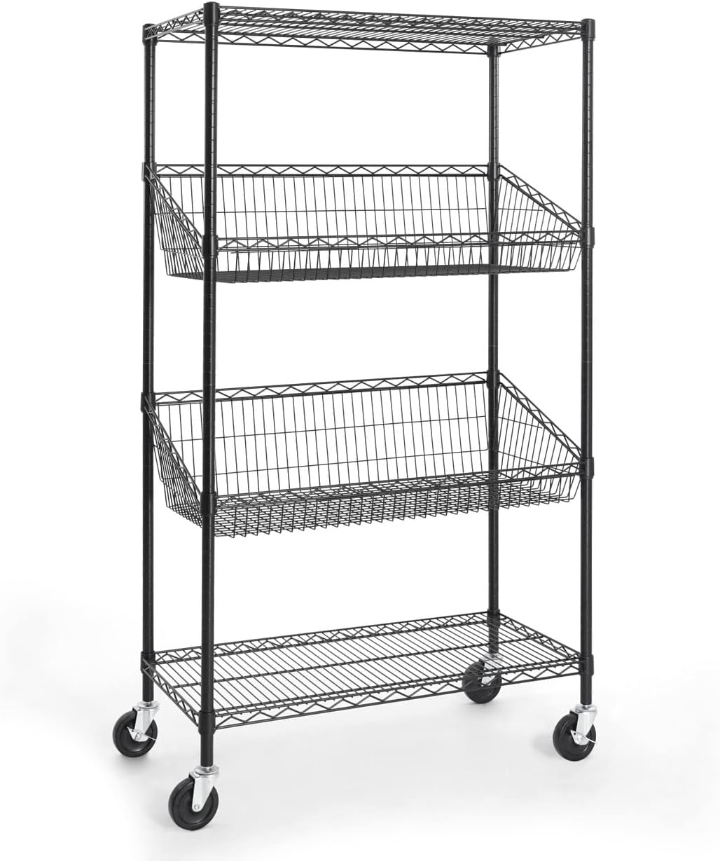 CAPHAUS NSF Commercial Heavy Duty 4 Tier Wire Shelving w/ Two Trapezoid ...