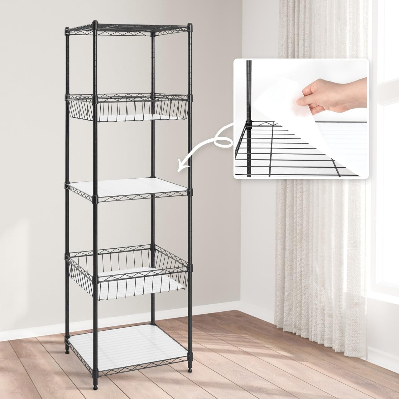 CAPHAUS NSF Wire Shelving Unit w/Baskets & Liner, Space-Saving Storage ...