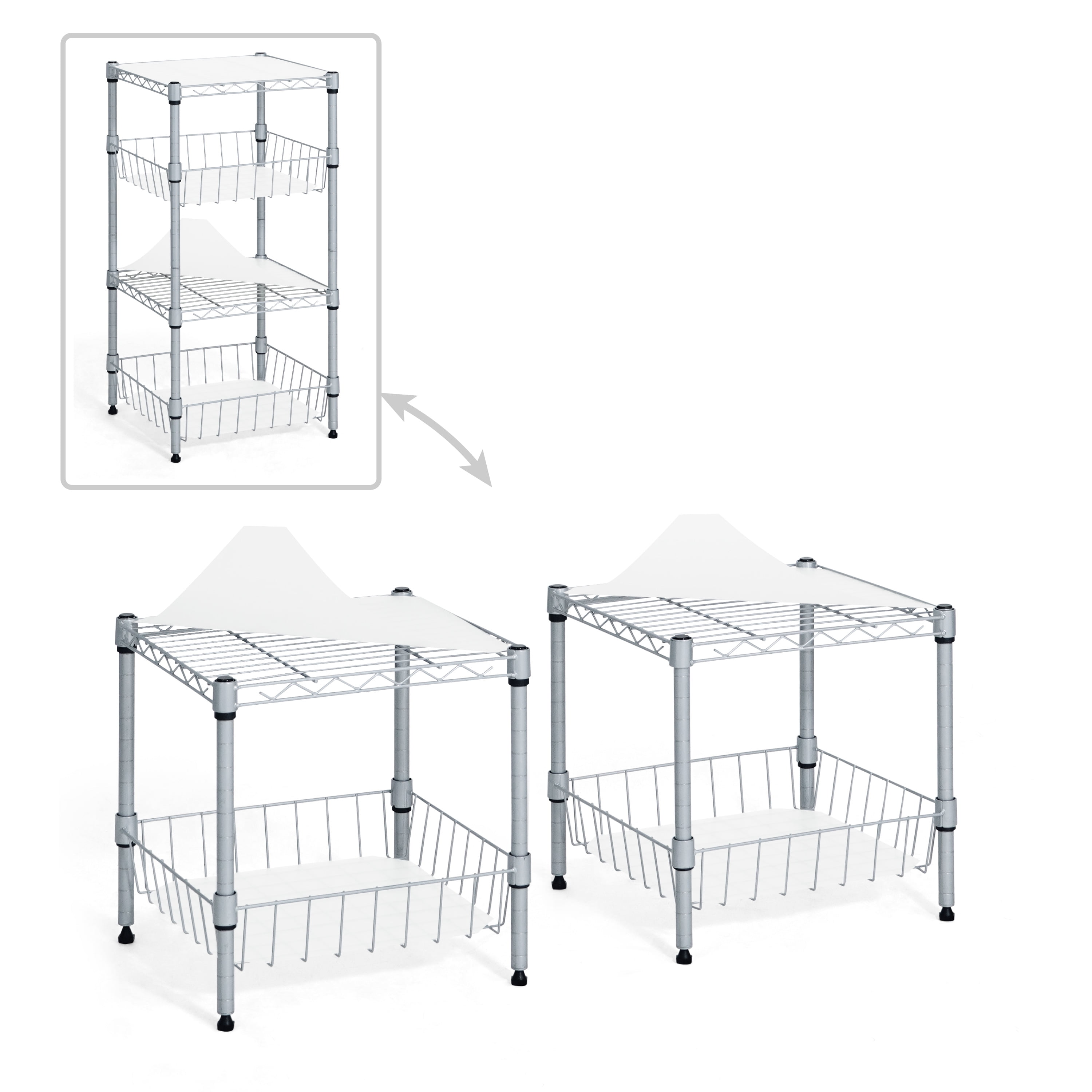 CAPHAUS Silver Grey 2 to 4-Tier Stackable Wire Shelving Basket Shelves - Walmart.com